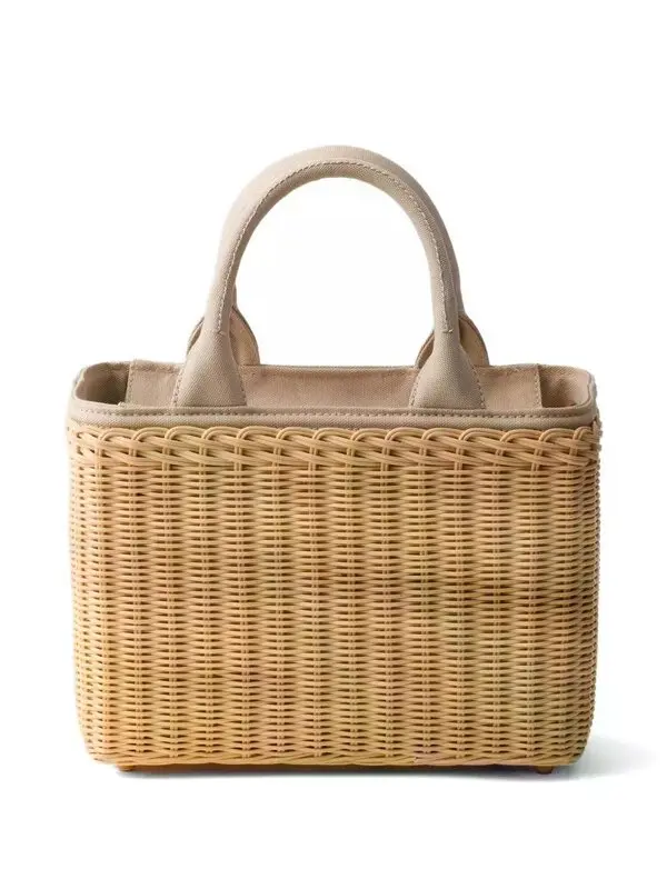 Prada Medium Wicker And Canvas Tote Bag