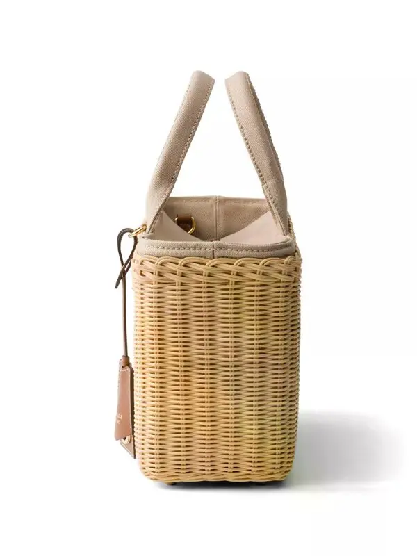 Prada Medium Wicker And Canvas Tote Bag