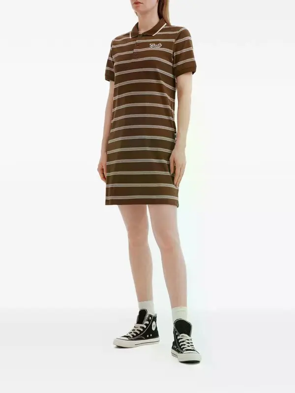 CHOCOOLATE Striped Polo Shirt Dress - Brown