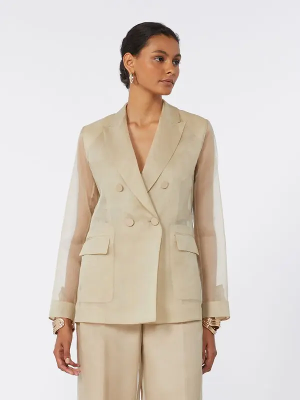 Max Mara Silk Organza Double-breasted Blazer - Sand