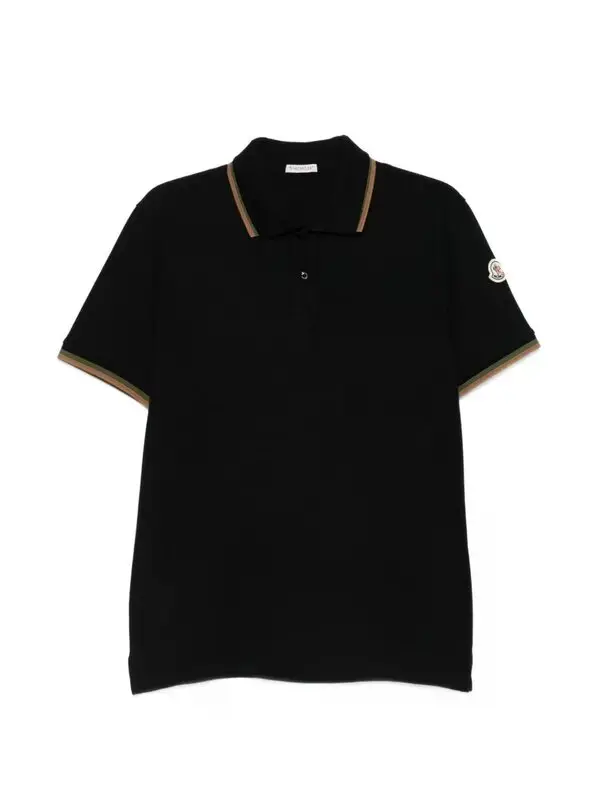 Moncler Ribbed Trim Logo Patch Polo Shirt - Black