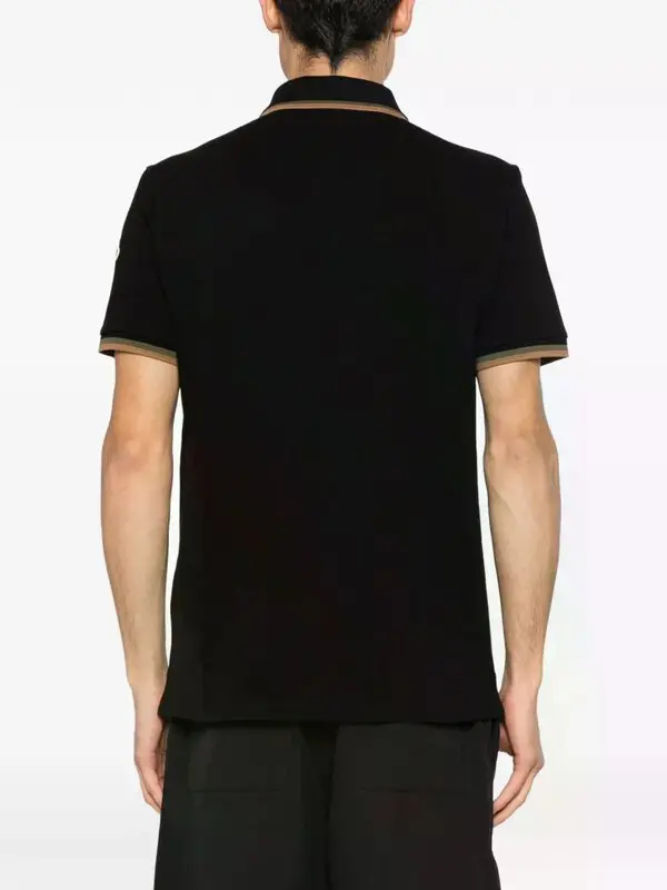 Moncler Ribbed Trim Logo Patch Polo Shirt - Black