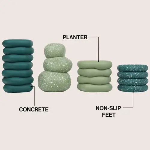 JONATHAN Y Hollis Modern Minimalist Handmade Concrete Stacked Ring Planter Set With Drainage Holes