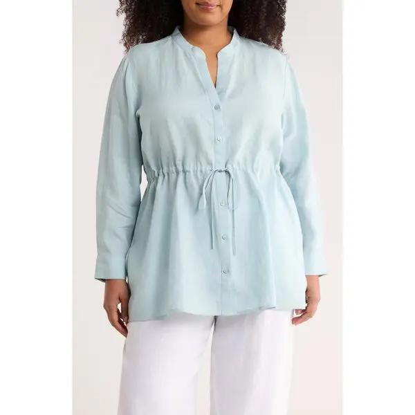 Eileen Fisher Split Neck Organic Linen Long Shirt - Breeze