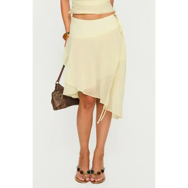 Princess Polly Evaleine Lace-up Asymmetric Chiffon Skirt - Baby Yellow