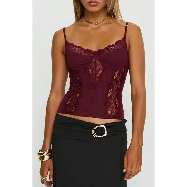 Princess Polly Rhiara Lace Trimmed Camisole - Cherry