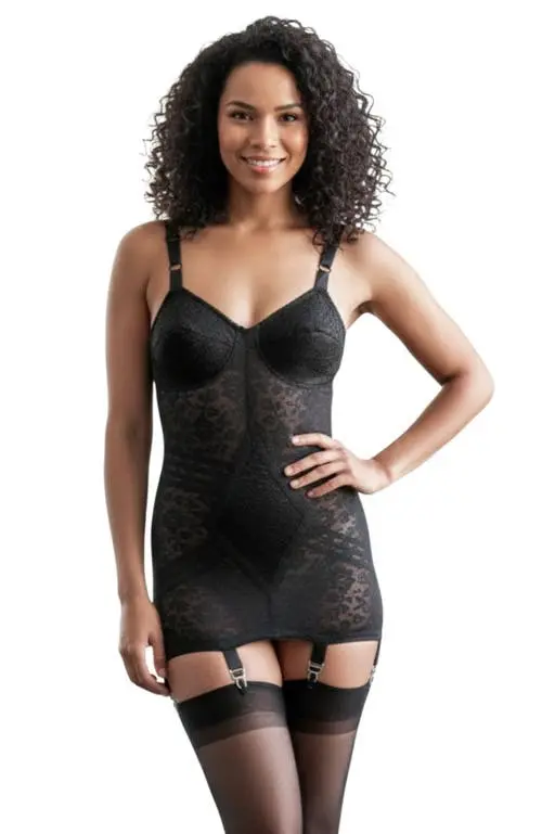 RAGO Extra Firm Floral Body Briefer - Black