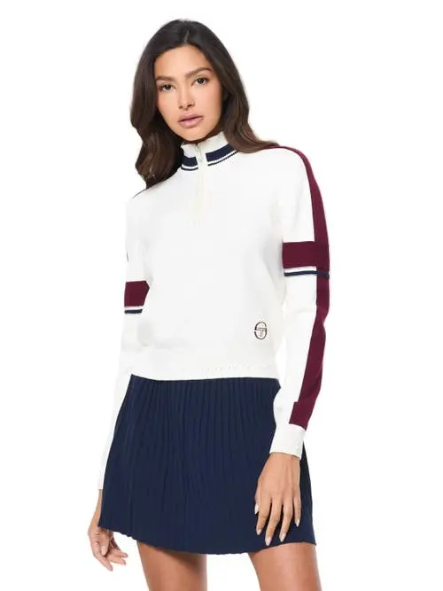 SERGIO TACCHINI Nota Knit Quarter Zip Pullover - Gardenia