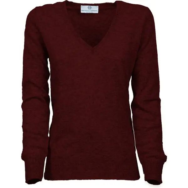 MONTICELLI CASHMERE Pure Cashmere Essential V-neck Sweater - Bordeaux