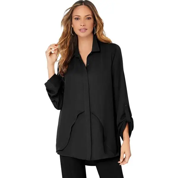 Roaman's Georgette Overlay Big Shirt - Black