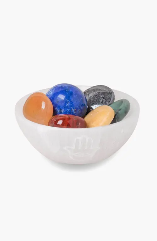 TINY RITUALS Selenite Crystal Recharging Bowl - White/hamsa