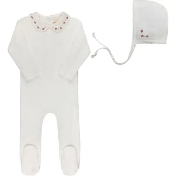 ELY'S & CO. Keepsake Collection Footie And Bonnet - Ivory/pink