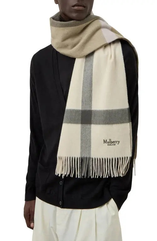 Mulberry Check Merino Wool Scarf