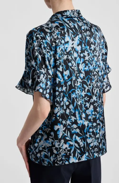 Santorelli Athena Floral Blouse With Short Flutter Sleeves