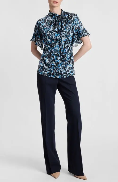 Santorelli Athena Floral Blouse With Short Flutter Sleeves