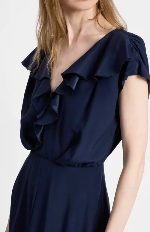 Santorelli Mandy Ruffled Faux Wrap Silk Midi Dress