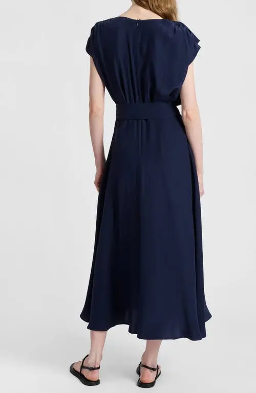 Santorelli Mandy Ruffled Faux Wrap Silk Midi Dress