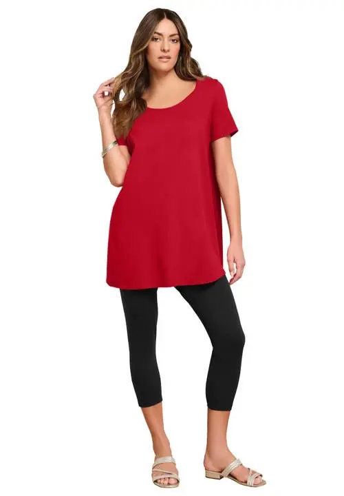 Roaman's Cotton Ultimate Scoopneck Swing Tunic - Classic Red