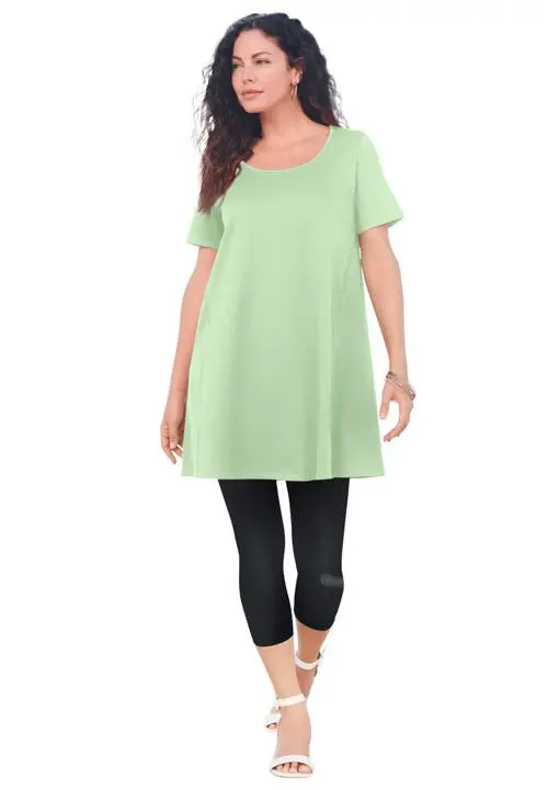 Roaman's Cotton Ultimate Scoopneck Swing Tunic - Green Mint