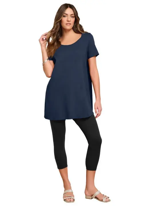 ROAMAN'S Cotton Ultimate Scoopneck Swing Tunic - Navy