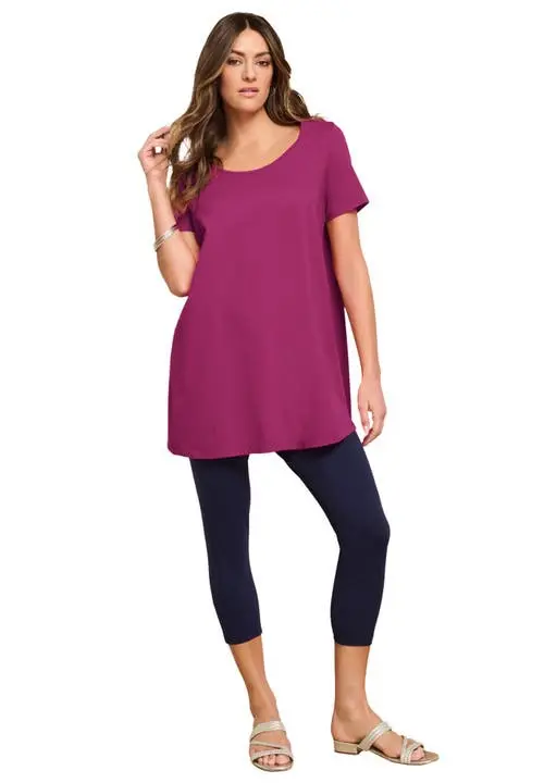 Roaman's Cotton Ultimate Scoopneck Swing Tunic - Raspberry
