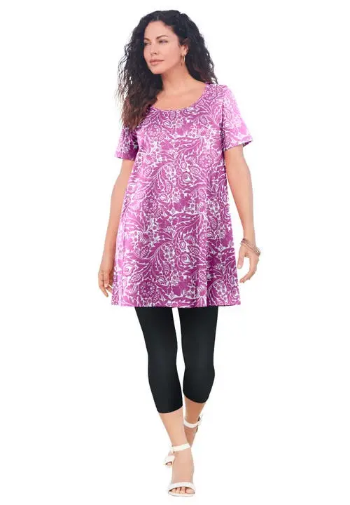 Roaman's Cotton Ultimate Scoopneck Swing Tunic - Soft Blush