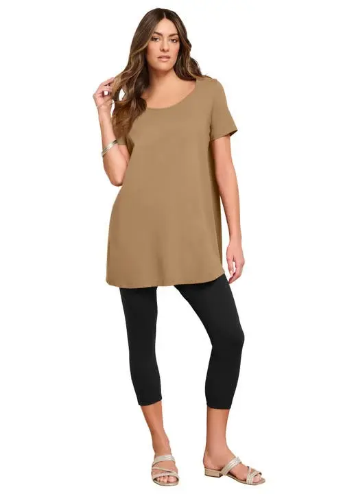 Roaman's Cotton Ultimate Scoopneck Swing Tunic - Soft Camel