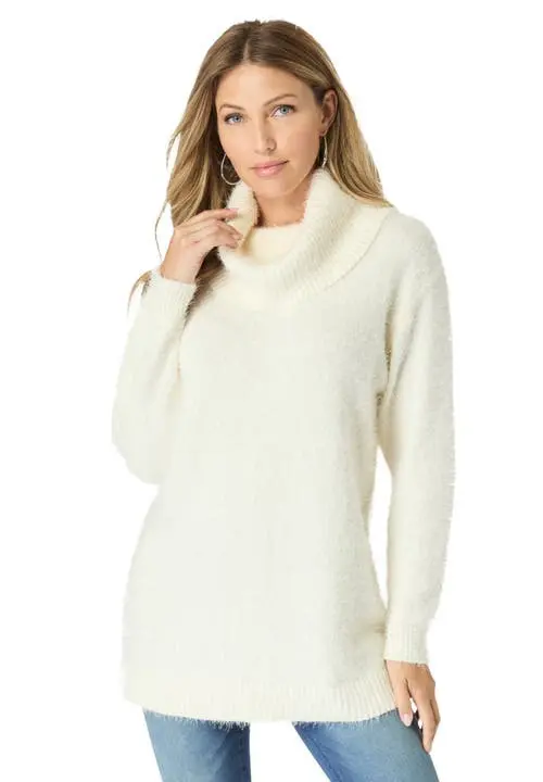 Roaman's Eyelash Cowl Neck Sweater - Ivory
