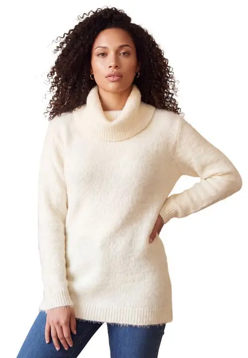 Roaman's Eyelash Cowl Neck Sweater - Ivory