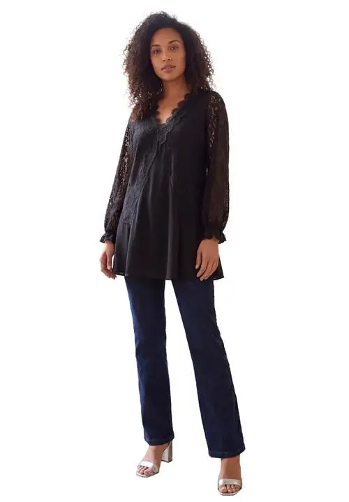 Roaman's Lace And Georgette Swing Tunic - Black
