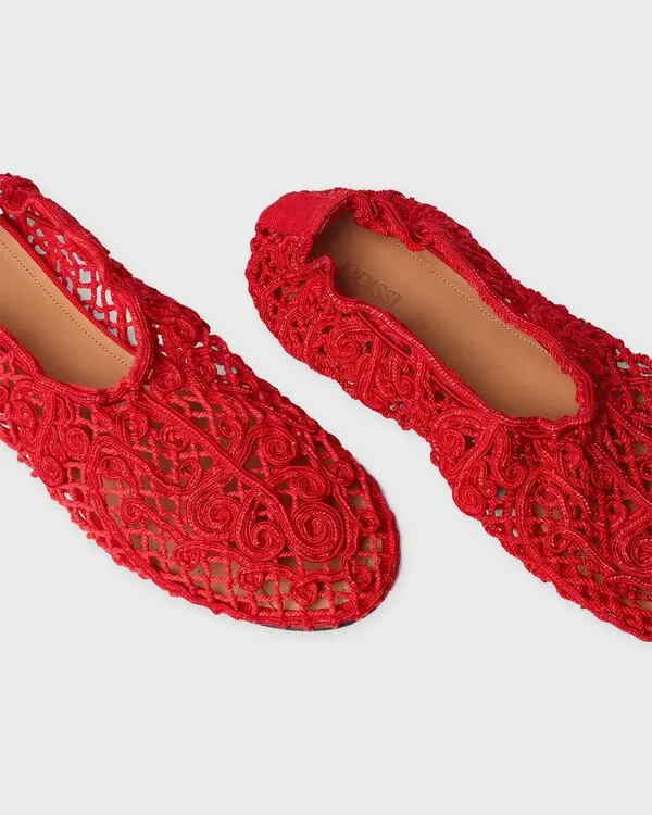 ODISSI Iris Crocheted Ballet Flats - Red
