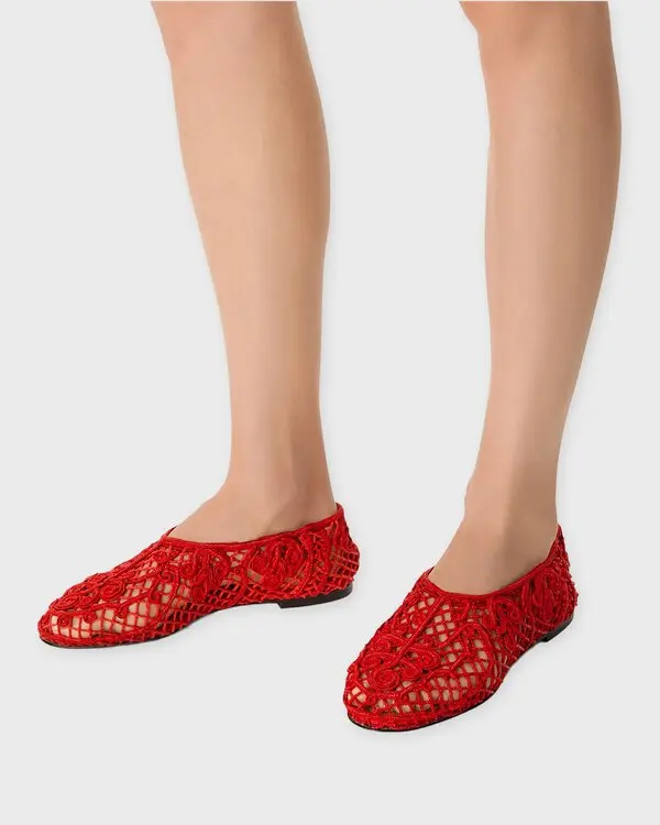 ODISSI Iris Crocheted Ballet Flats - Red