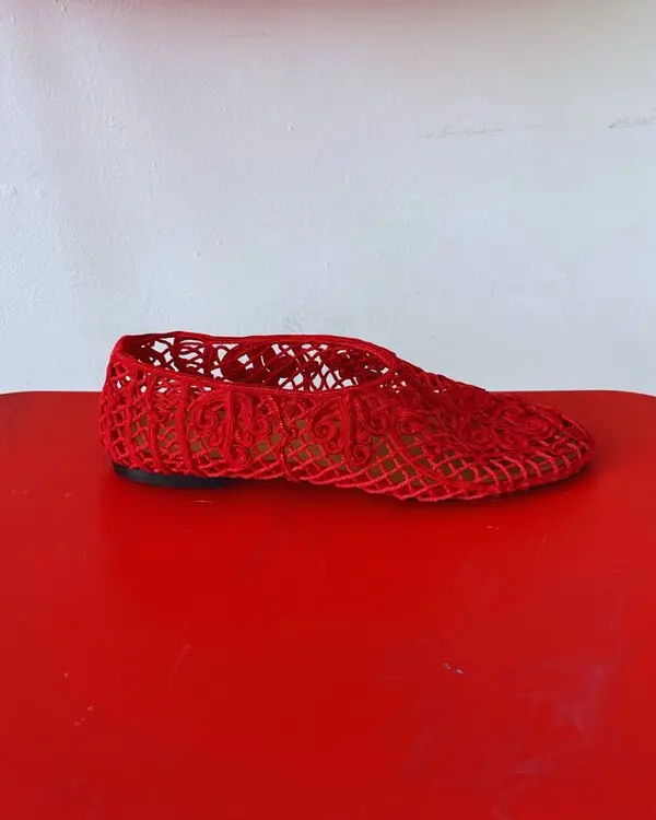 ODISSI Iris Crocheted Ballet Flats - Red