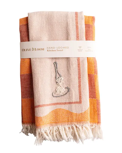 OLIVE AND LOOM Hand Stitched Kitchen Towel Set - Beige