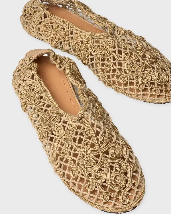 ODISSI Iris Crocheted Ballet Flats - Beige