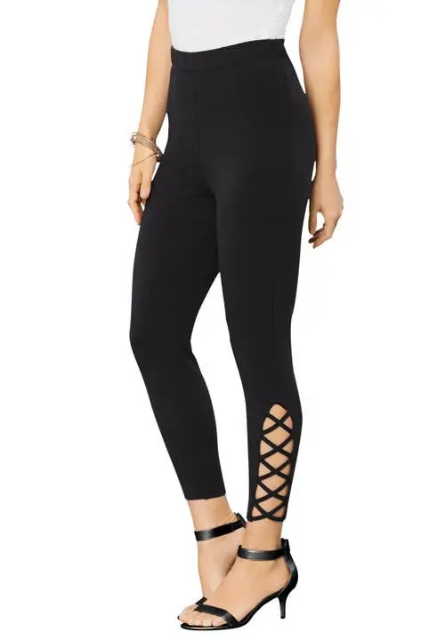 ROAMAN'S Essential Stretch Capri Leggings With Lattice Detail