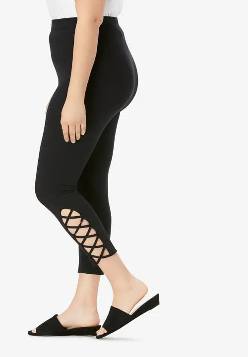 ROAMAN'S Essential Stretch Capri Leggings With Lattice Detail