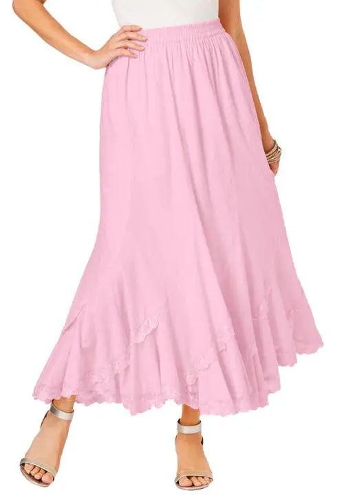 ROAMAN'S Lace-trimmed Cotton Midi Skirt - Primrose