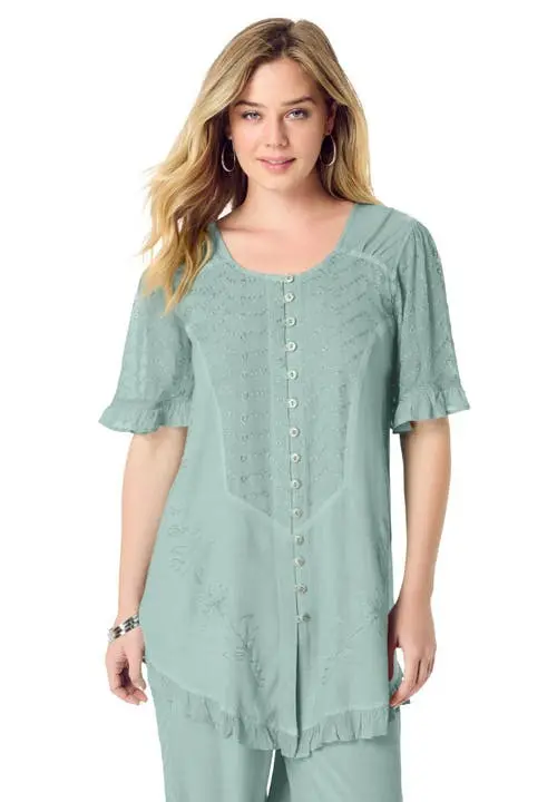 ROAMAN'S Acid Wash Tunic - Antique Mint