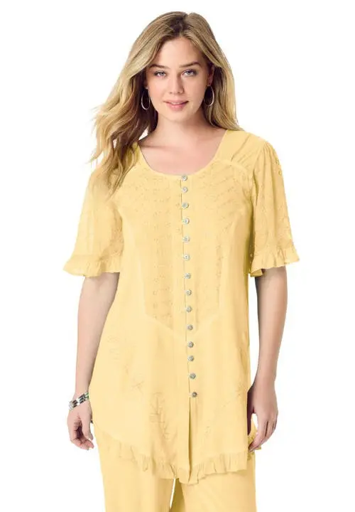 ROAMAN'S Acid Wash Tunic - Banana