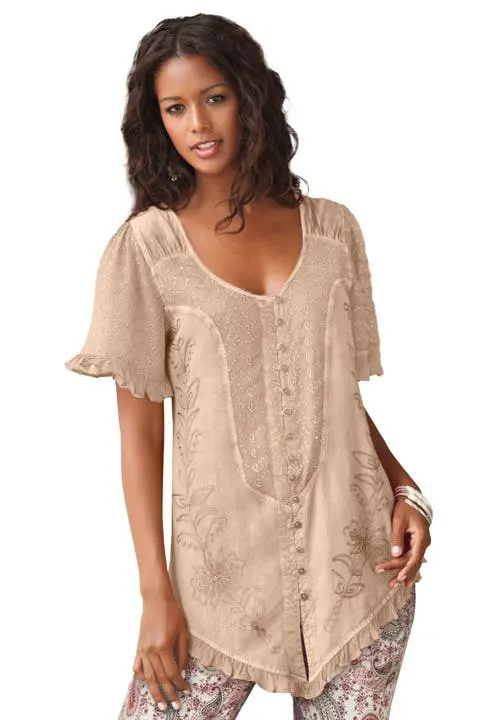 ROAMAN'S Acid Wash Tunic - New Khaki