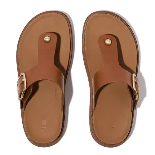 Fitflop Buckle Leather Toe-post Sandals - Light Tan