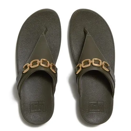 Fitflop Lulu Square-chain Tp Sandal - Deep Olive