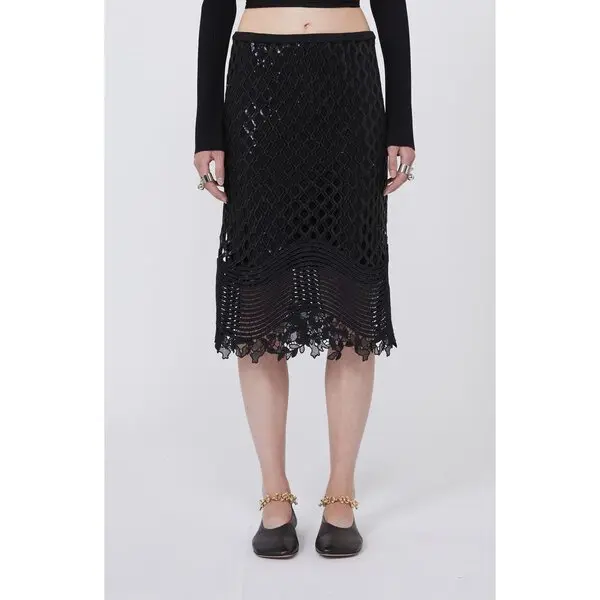 Sportmax Sequin Net Lace Skirt - Black