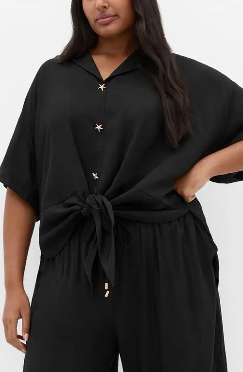 City Chic Kalea Tie-front Button-up Shirt - Black