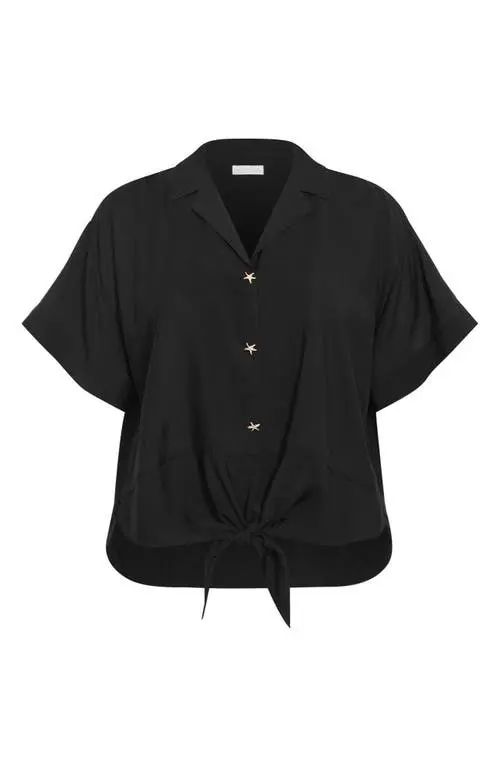 City Chic Kalea Tie-front Button-up Shirt - Black