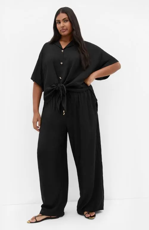 City Chic Kalea Tie-front Button-up Shirt - Black