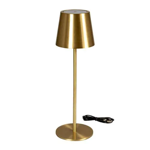 STORIED HOME Metal Led Rechargeable Table Lamp With Touch Sensor - Brass