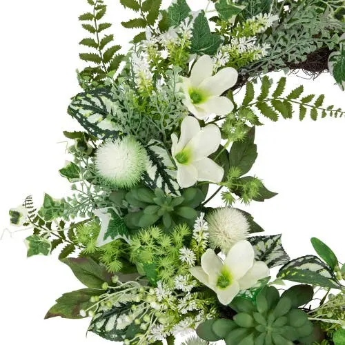 NORTHLIGHT Hellebores And Ivy Artificial Spring Floral Wreath