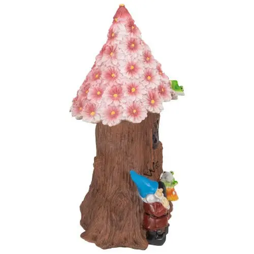 NORTHLIGHT 14" Solar Lighted Bless Our Home Gnome Tree House Outdoor Garden Statue